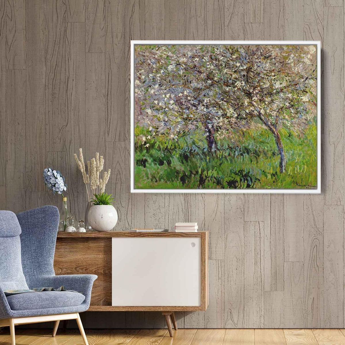 Apple Trees in Bloom at Giverny (1901) by Claude Monet - Canvas Artwork ...