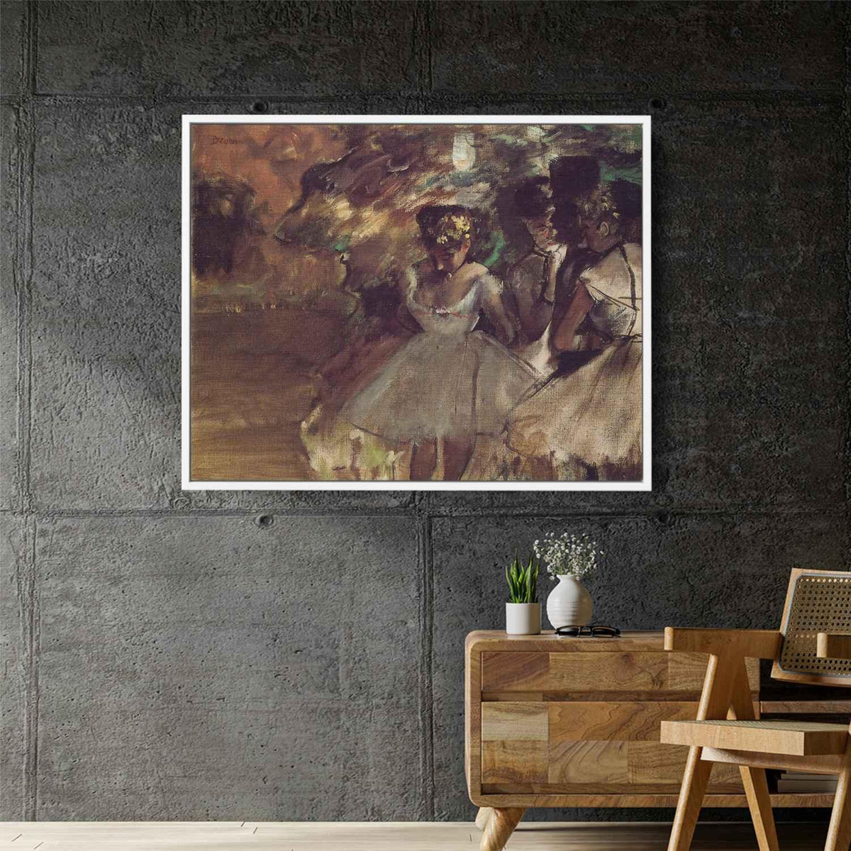 Three Dancers behind the Scenes (1885) by Edgar Degas - Canvas Artwork — Kanvah