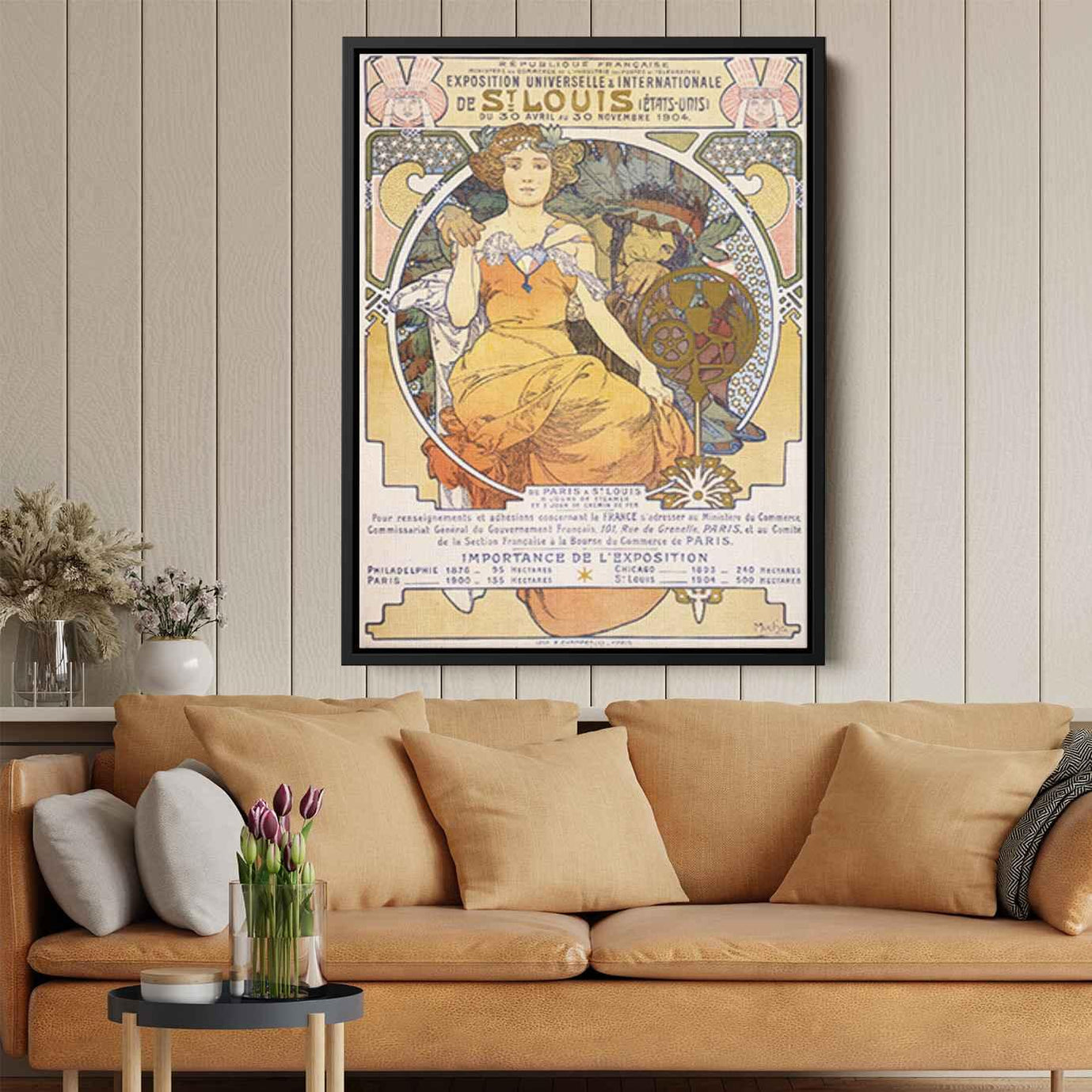 Art nouveau color lithograph poster showing a seated woman clasping the ...