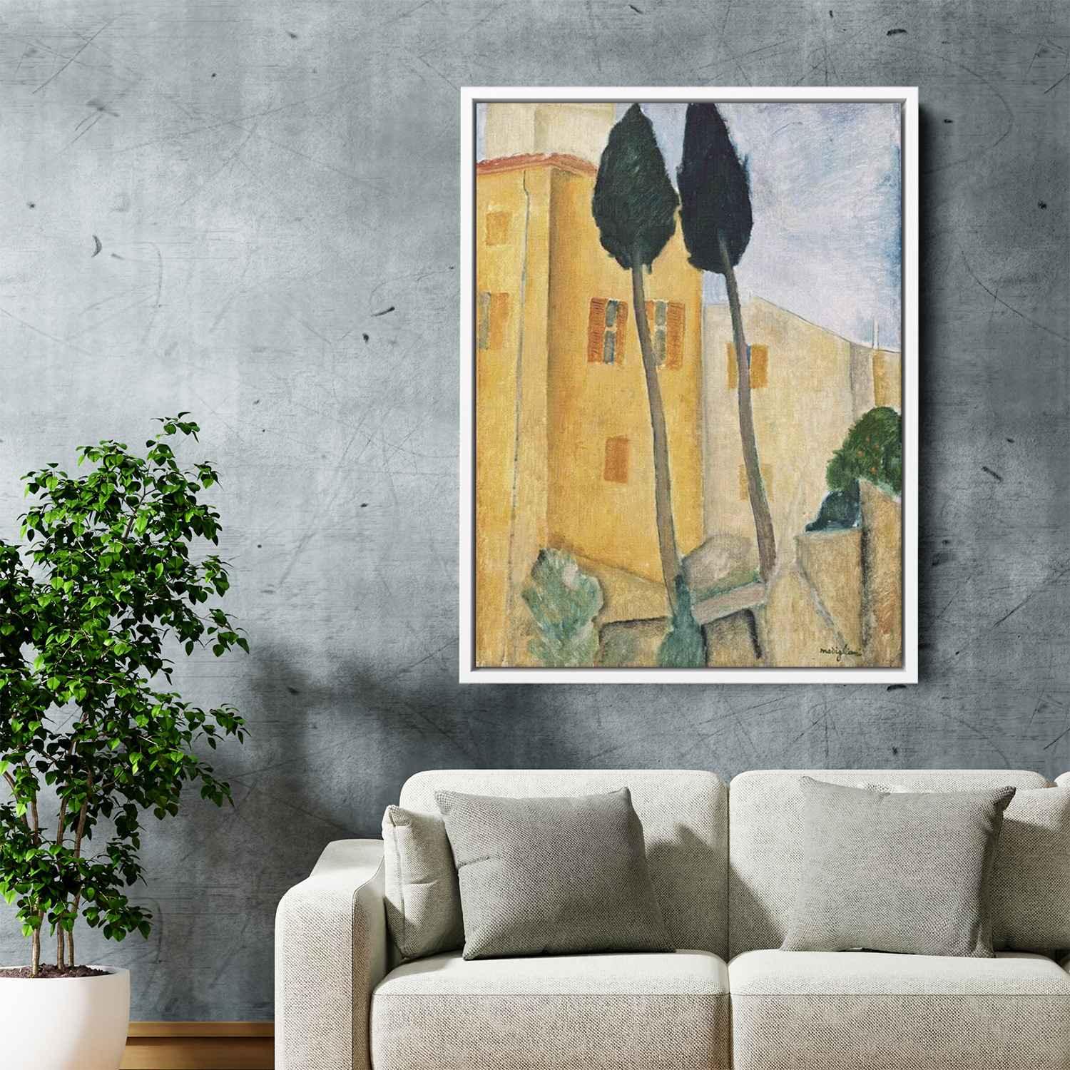 Cypress Trees and House (1919) by Amedeo Modigliani - Canvas Artwork ...