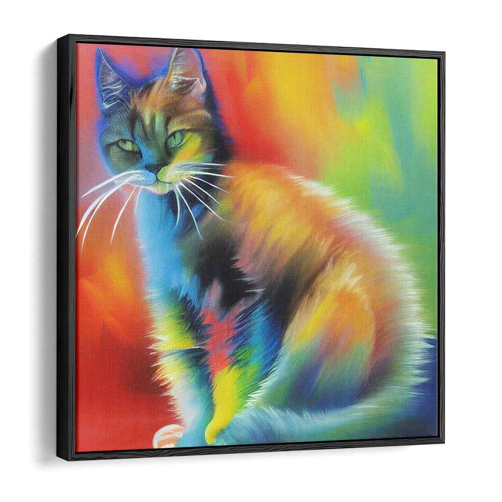 Whisker Wonderland: Rainbow Burst Cat Canvas Art Print — Kanvah