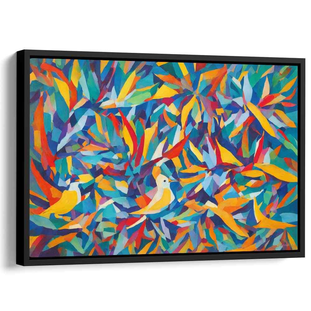 Cubist Oil Birds of Paradise Print - Canvas Art Print by Kanvah