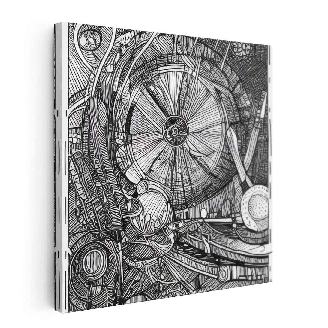 Mechanical Intricacies: Monochrome Mechanical Engineering Art Print ...