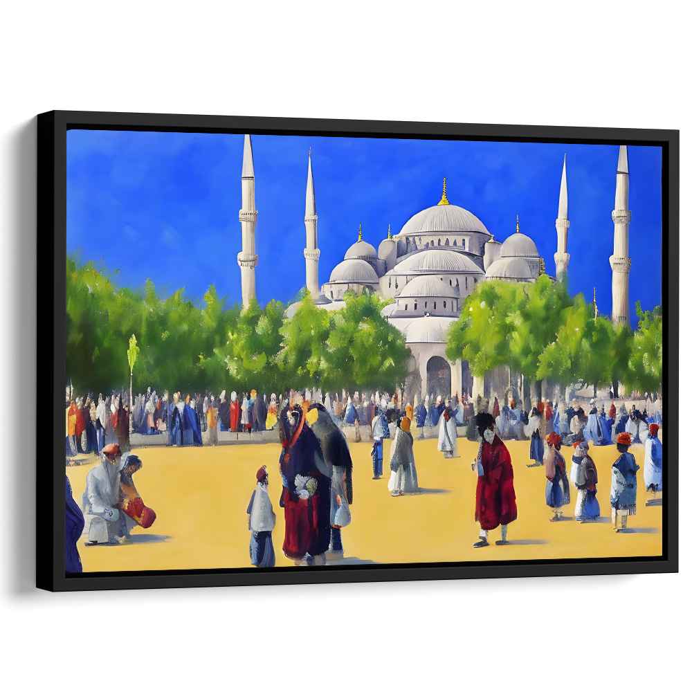 Realism Blue Mosque Print - Canvas Art Print by Kanvah
