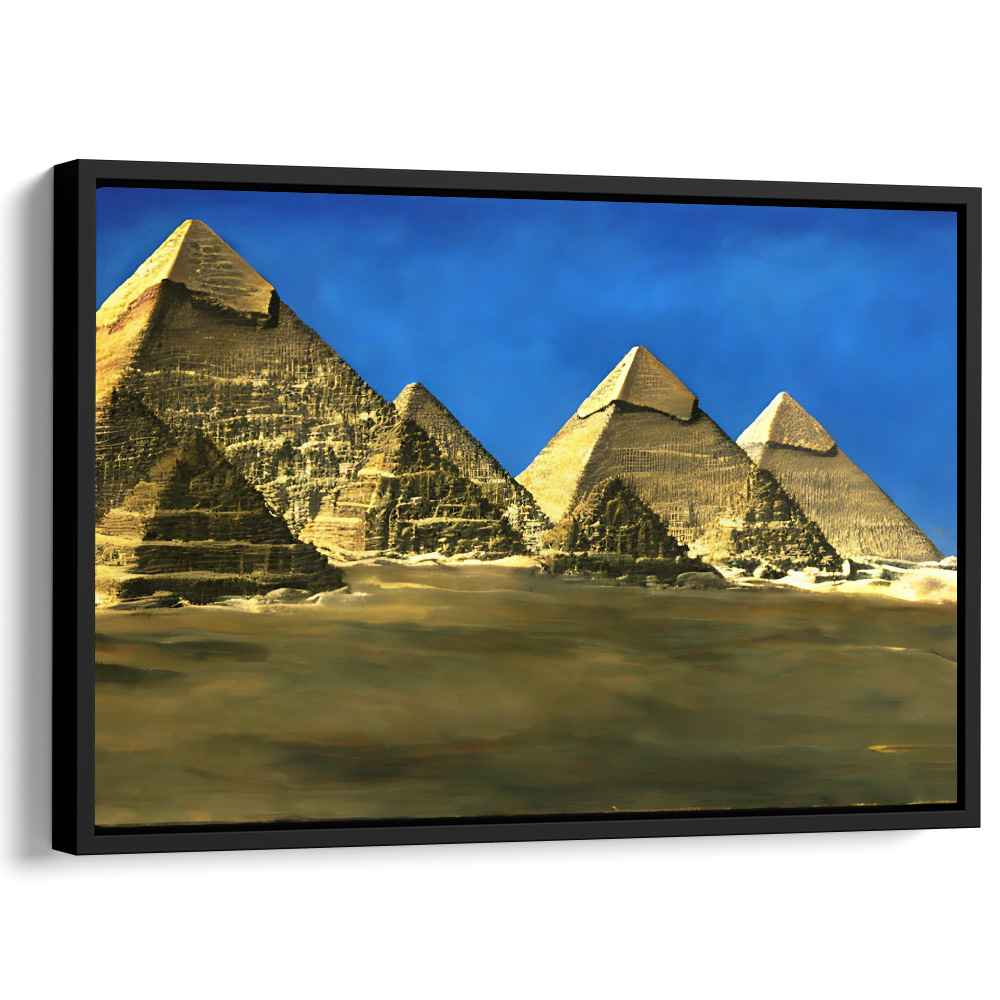 Dreamscape Dunes Glow: Surrealistic Pyramids in Golden Twilight Canvas ...