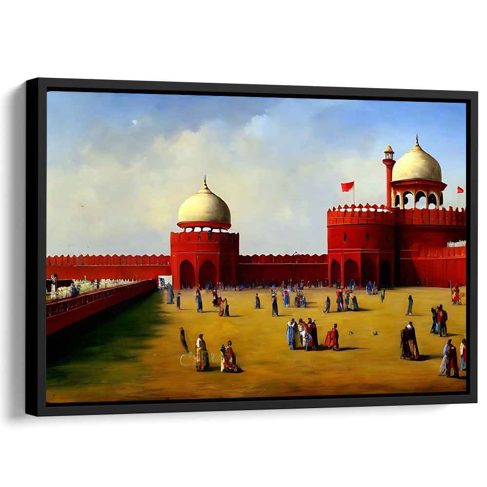 Crimson Citadel Illusion: Realistic Red Fort Canvas Art Print — Kanvah