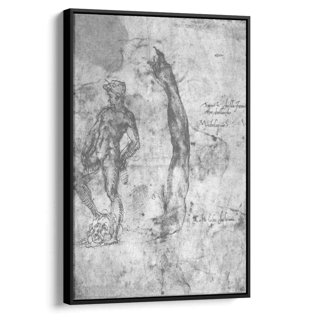Study for an arm of the marble David and the figure of the bronze David ...