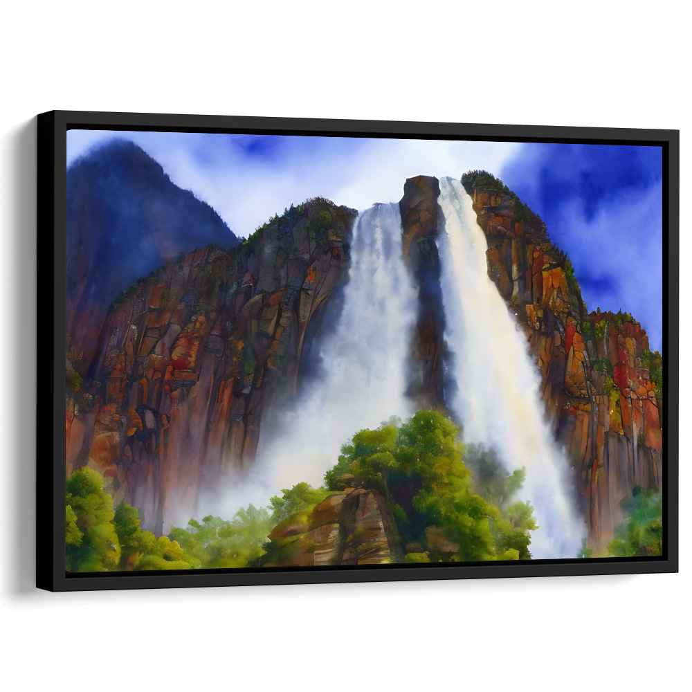 Flowing Cascades: Realistic Waterfall Landscape Canvas Art Print — Kanvah