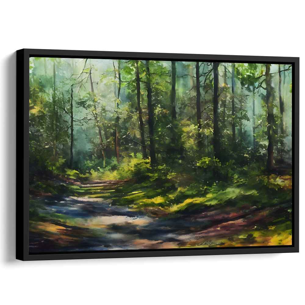 Silent Woods Tale: Realistic Forest Scene Canvas Art Print — Kanvah
