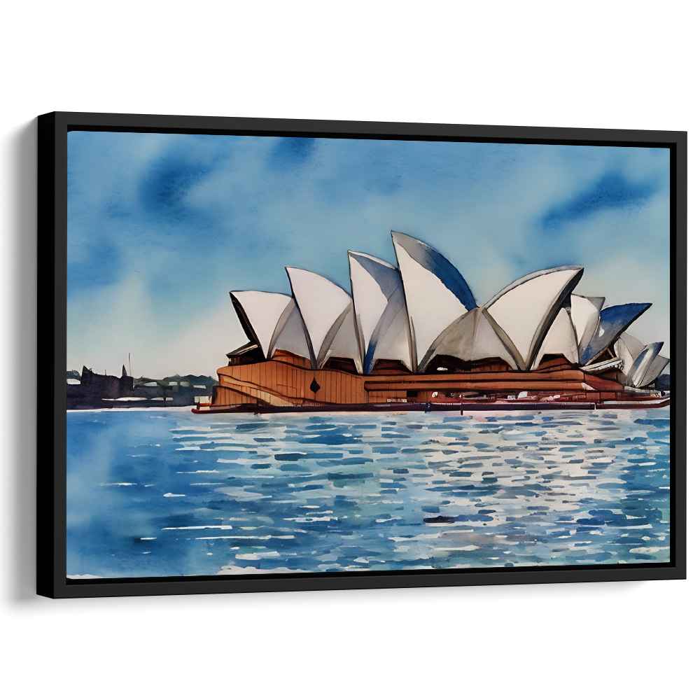 Architectural Aquatic Symphony: Sydney Opera House Watercolor Canvas ...