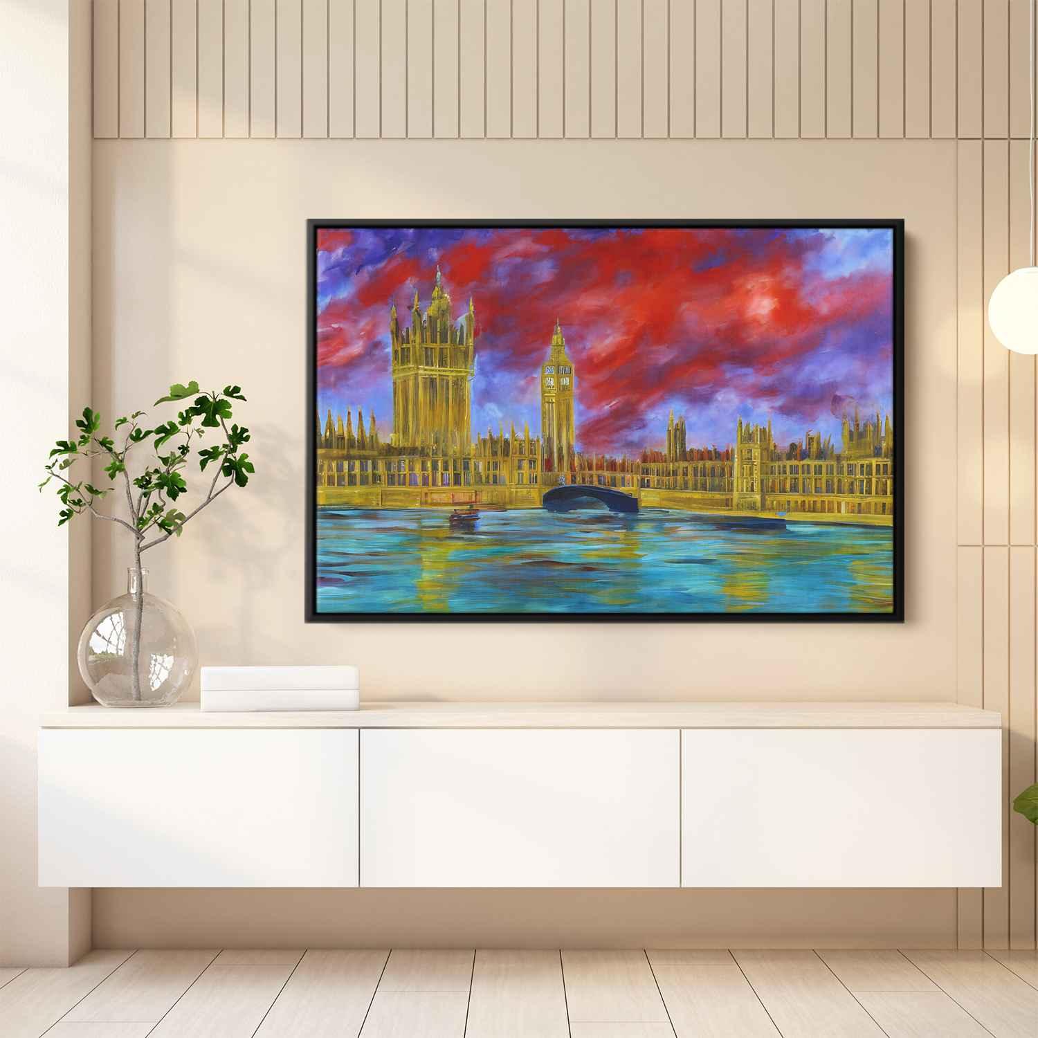 Fiery Skies Over Parliament: Expressionist London Landscape Canvas Art ...