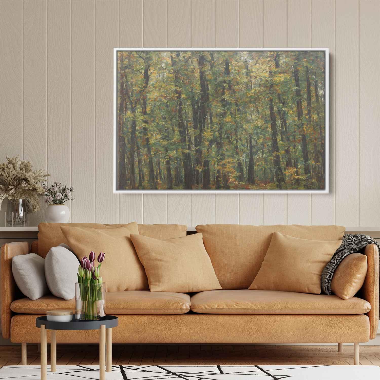 Dappled Woodland Muse: Impressionist Forest Canvas Art — Kanvah